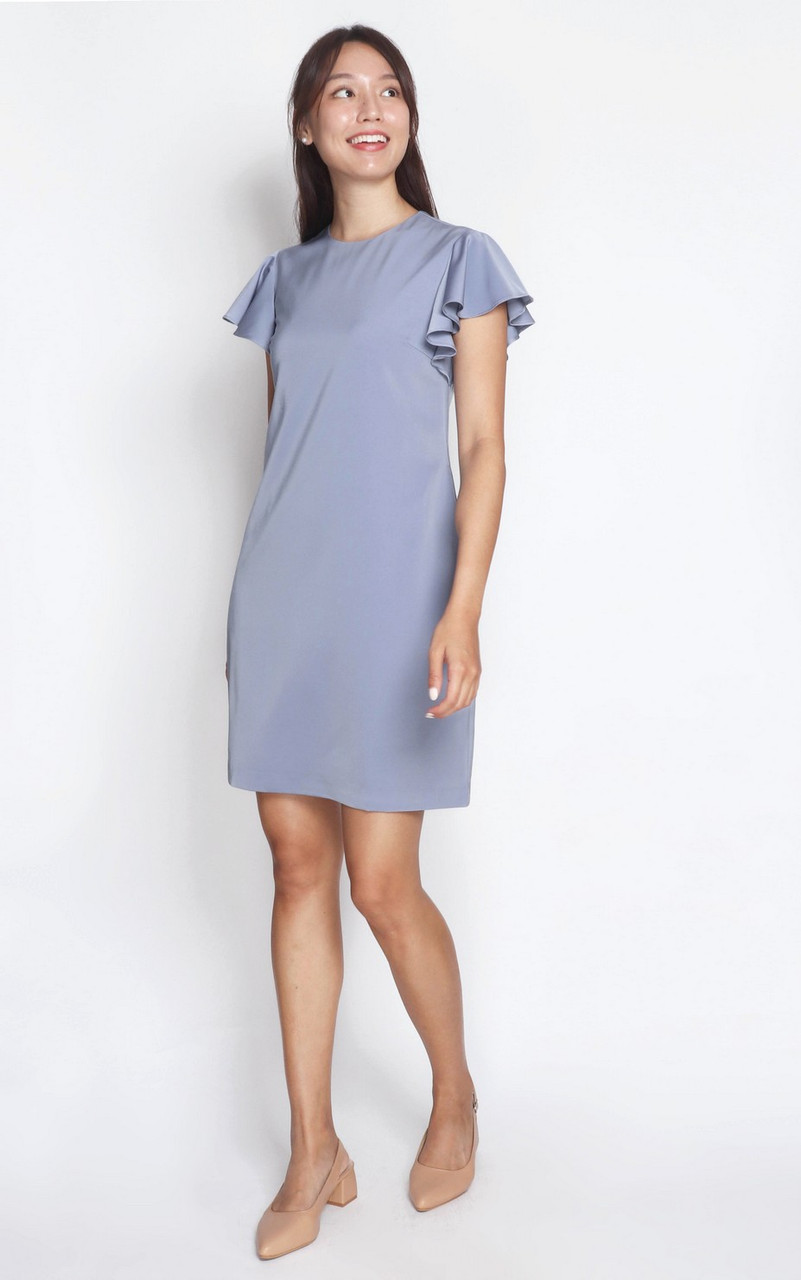 Ruffle Sleeves Shift Dress - Lavender Grey | Ladies Office Dress ...