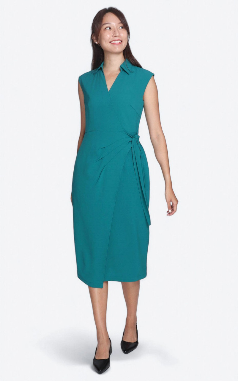 Side Drape Wrap Dress - Turquoise | Singapore Online Work Dresses ...