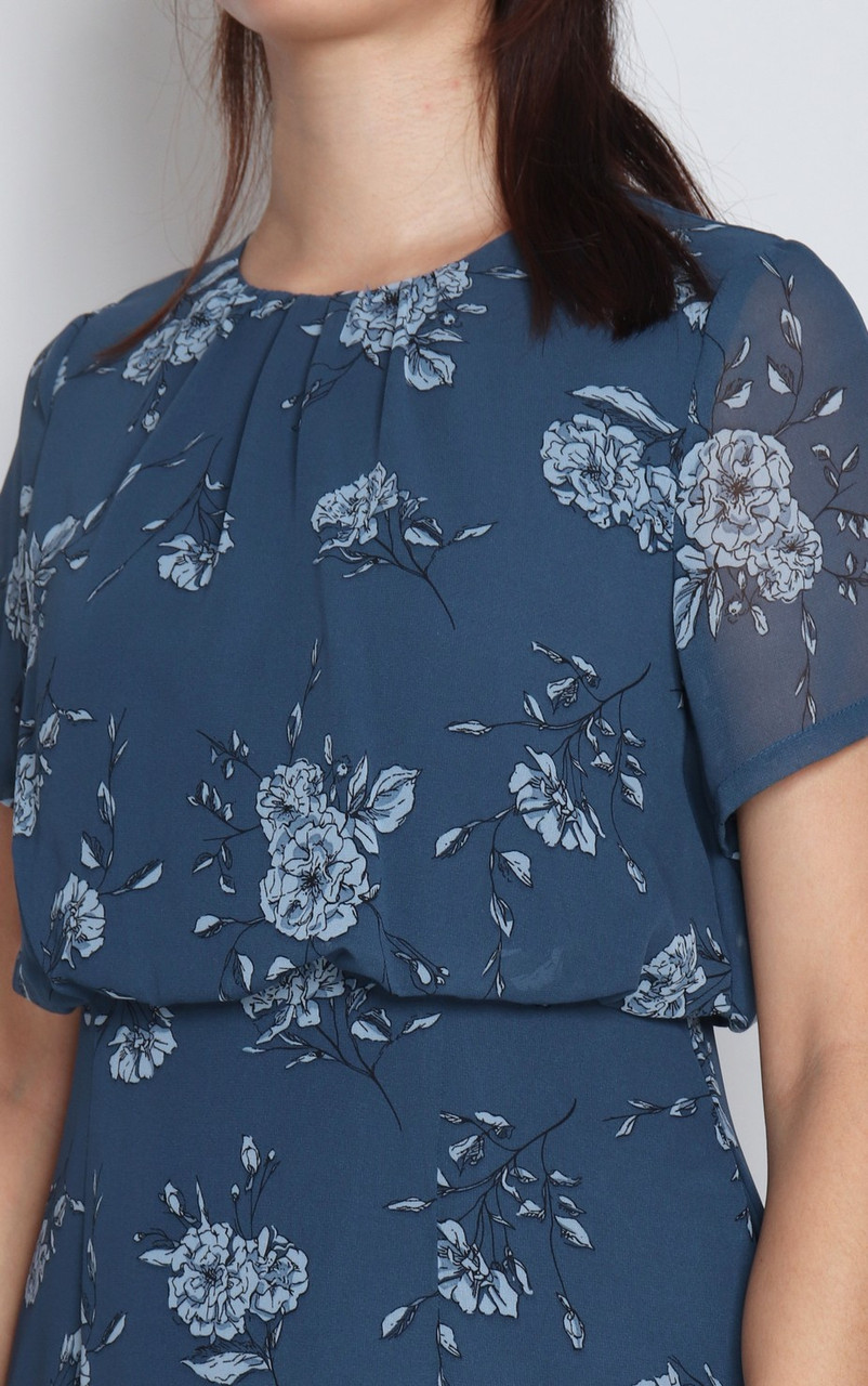 Floral Blouson Dress - Blue | Office Wear Singapore | ALYSSANDRA