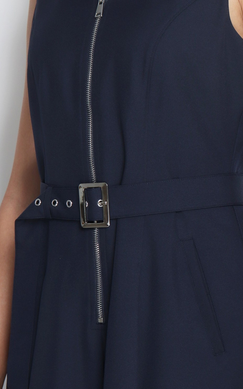 Zipper Box Pleated Dress - Navy | Ladies Office Wear Online Singapore