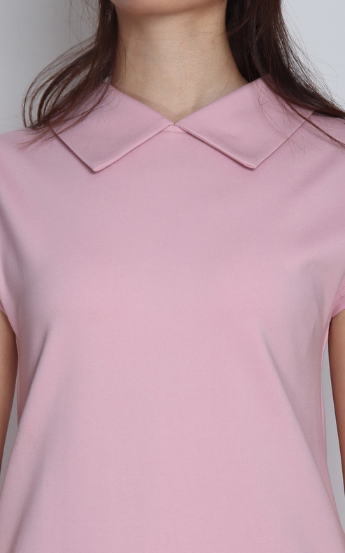 Foldover Collar Shift Dress - Dusty Pink | Ladies Fashion Online ...