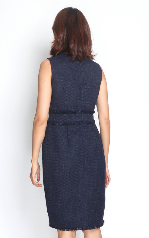 V-Neck Tweed Work Dress - Pink | Women's Office Wear Singapore