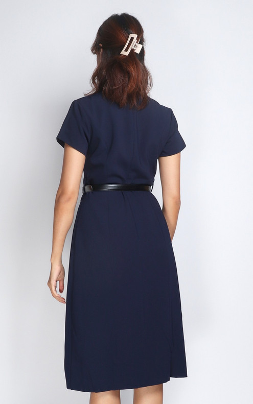 Ada Pleated Dress - Navy | Singapore Ladies Work Wear
