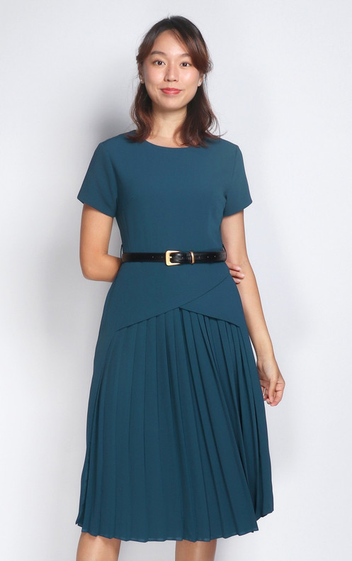 Ada Pleated Dress - Teal | Singapore Ladies Work Wear