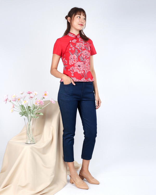 Peony Batik Cheongsam Top - Red | CNY 2026 Modern Batik Cheongsam Singapore