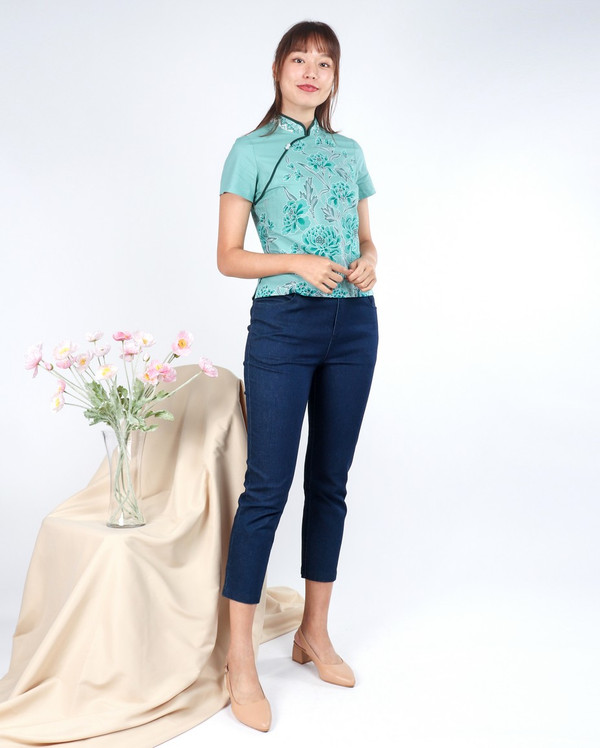 Peony Batik Cheongsam Top - Jade | CNY 2026 Modern Batik Cheongsam ...