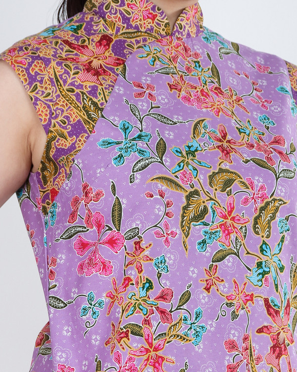 Kids Amal Batik Cheongsam Dress - Lilac | CNY 2026 Kids Batik Cheongsam ...