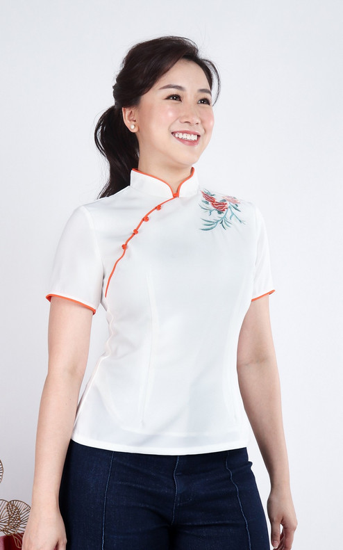Lush Embroidered Cheongsam Top - White | Modern Cheongsam Top for Women ...