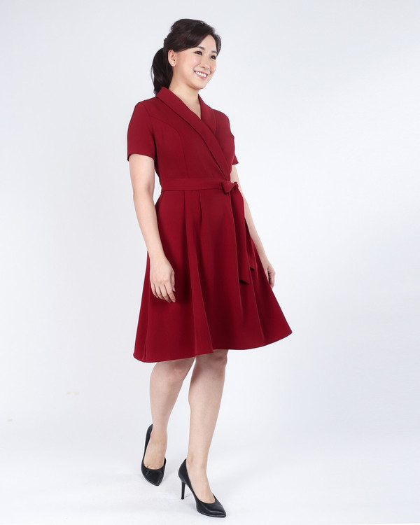 Jovelle Tuxedo Sleeved Dress - Burgundy | Singapore Ladies Work Wear ...