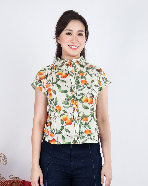 Amber Tangerine Printed Top - Cream | Modern Top for Women | Alyssandra
