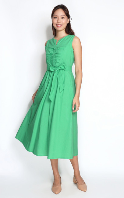 Ruched Linen Dress - Green | Office Wear, Work Dress, Workwear | ALYSSANDRA