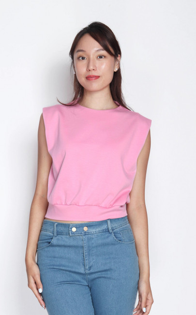 Structured Shoulder Tee Top - Pink | Ladies Office Wear Online ...