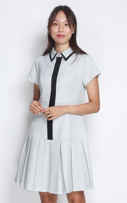 Collared Pleated Hem Dress - Heather Grey | Ladies Workwear Online ...