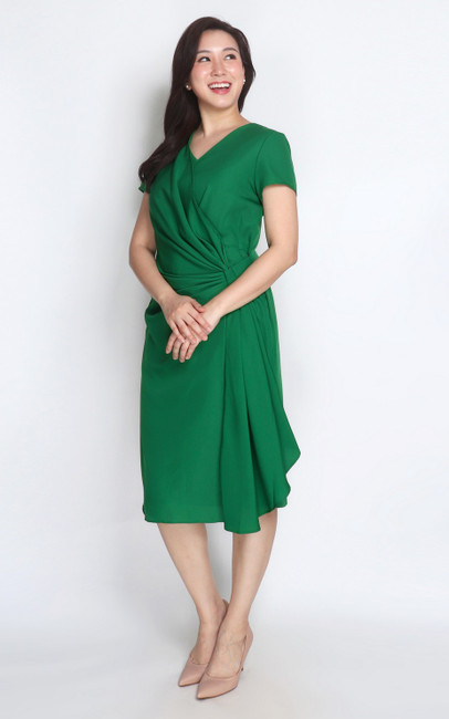Side Drape Dress - Emerald | Singapore Online Work Dress