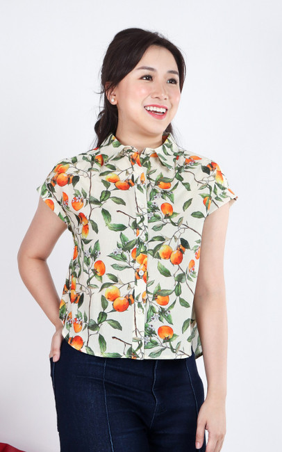 Amber Tangerine Printed Top - Cream | Modern Top for Women | Alyssandra