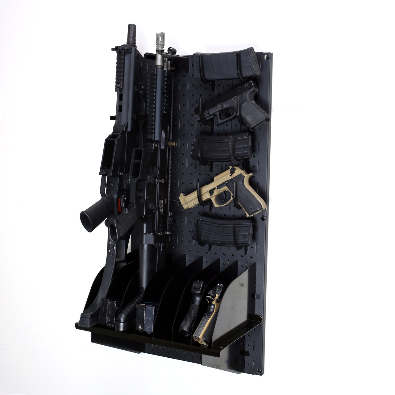 Matte Finish Black Metal Gun Pegboard - 32in x 16in Wall Gun Rack Panel
