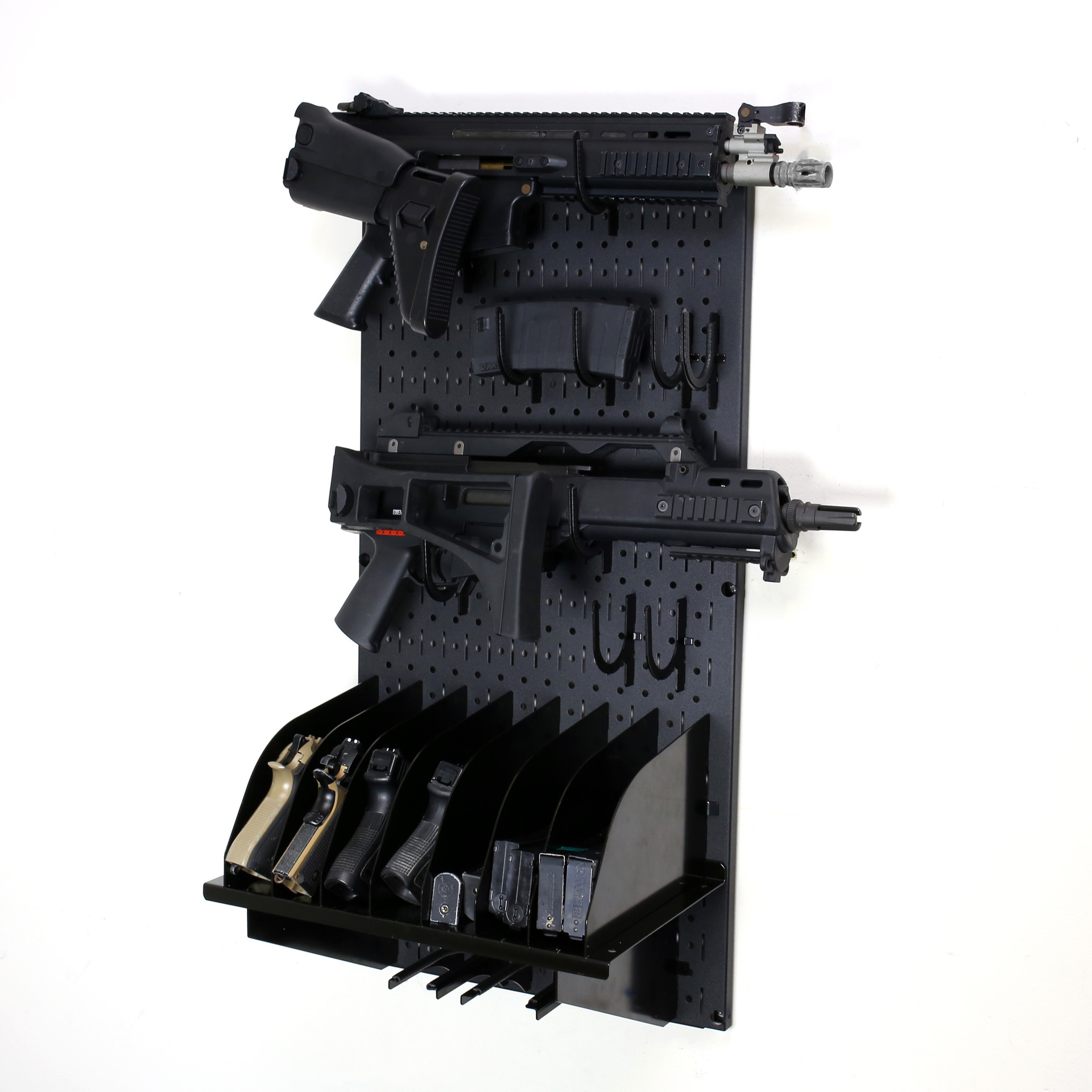 Matte Finish Black Metal Gun Pegboard - 32in x 16in Wall Gun Rack Panel