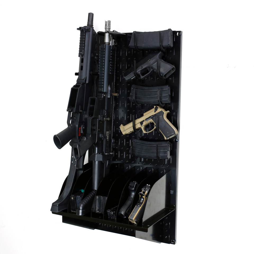 Black Wall Gun Rack Panel - Metal Pegboard - 32 x 16