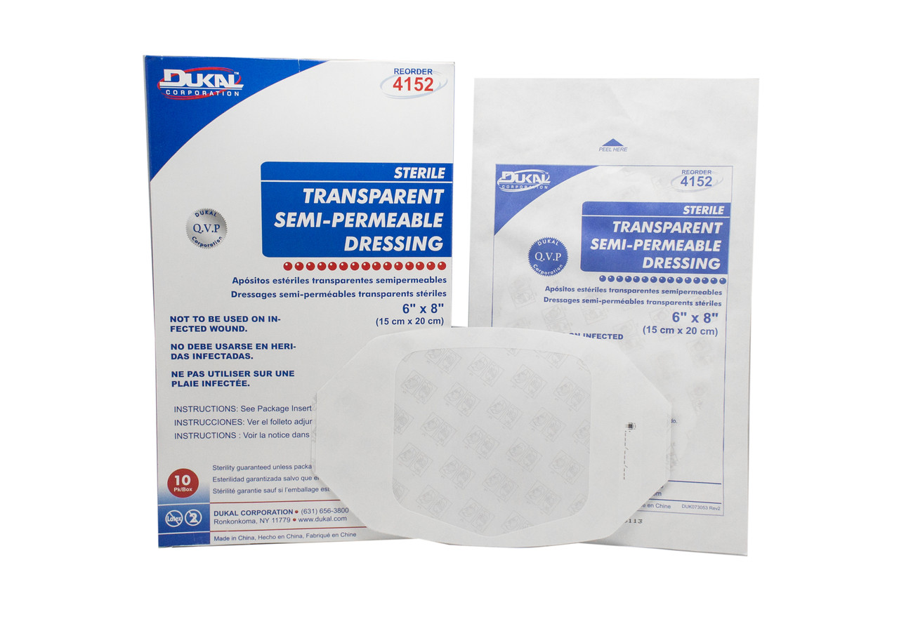 Dukal™ 4152 Transparent Semi-Permeable Dressings 6" x 8" Sterile 10/cs