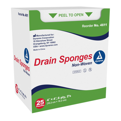 Dynarex Non-Woven Drain Sponges - Sterile