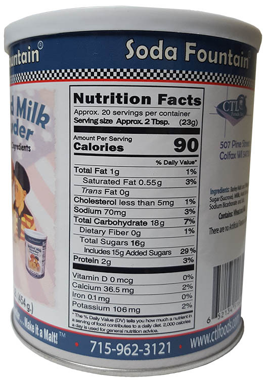 Soda Fountain Malted Milk Powder - One Pound Canister