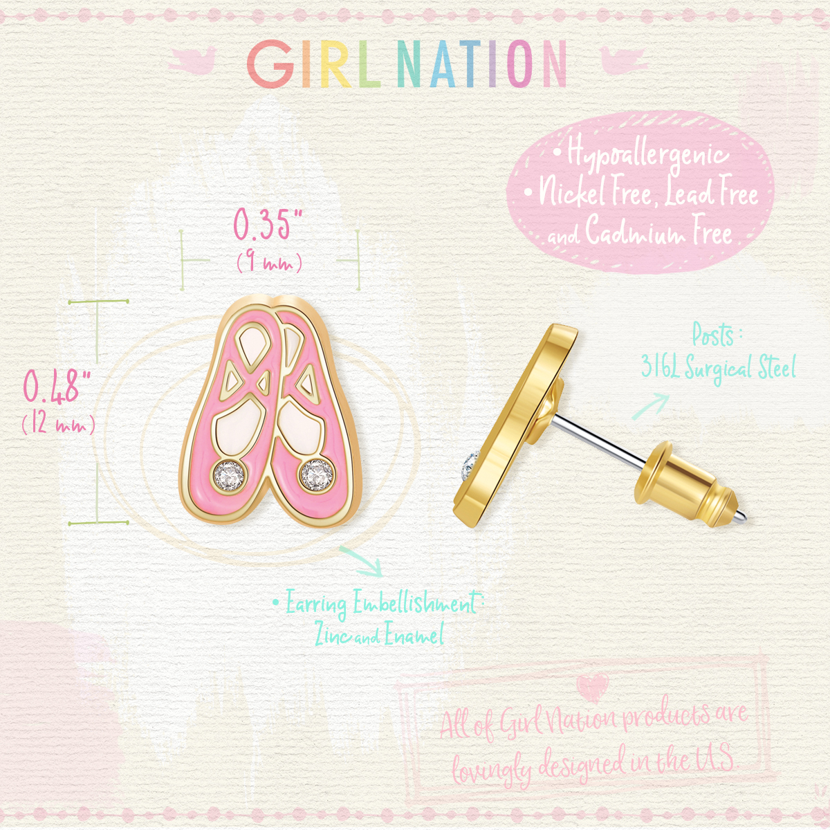 Ballet Slippers Cutie Enamel Stud Earrings - Girl Nation