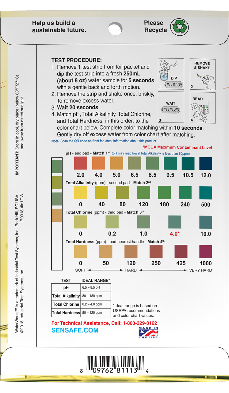 WaterWorks™ 4in1 City Water Check Visual Test Strips | Industrial Test ...