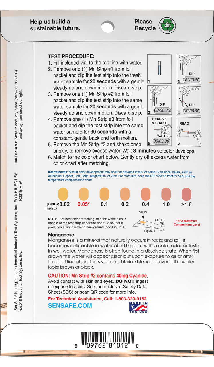 SenSafe® Manganese Test Strips (Pocket Pack) | Industrial Test Systems