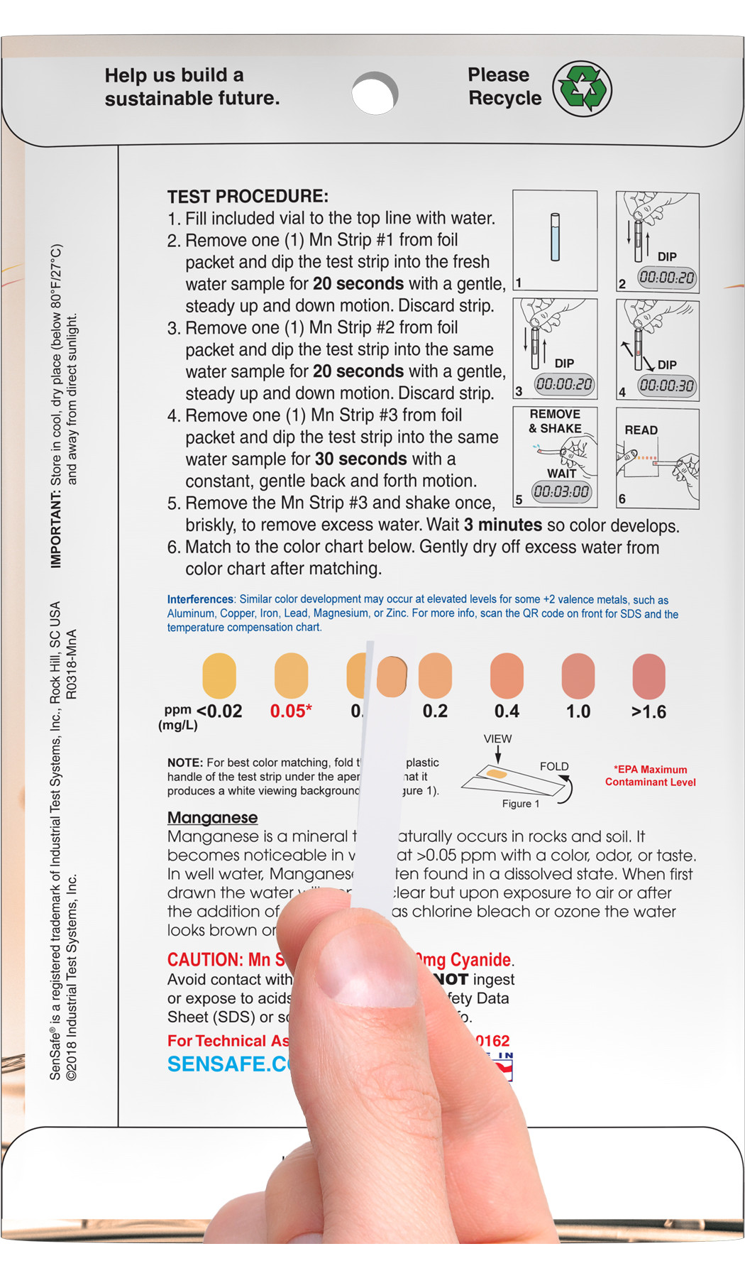 SenSafe® Manganese Test Strips (Pocket Pack) | Industrial Test Systems