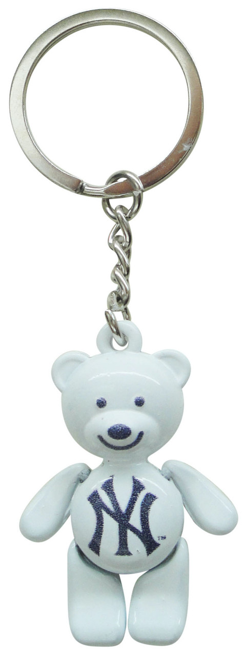 NY Yankees Metal Teddy Bear Keychain - White NY logo