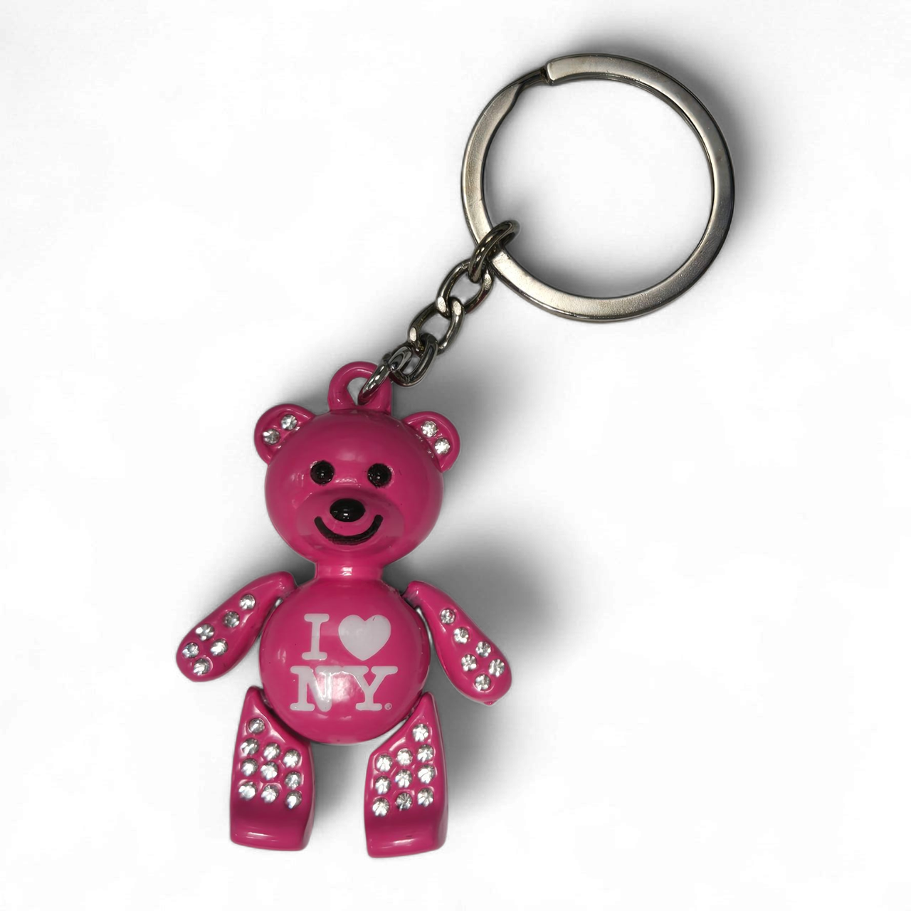 I Love NY Bear Keyring - Pink Bling