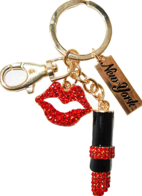 Perfume Bottle Shape Key Ring with Clear Diamonds & New York Tag