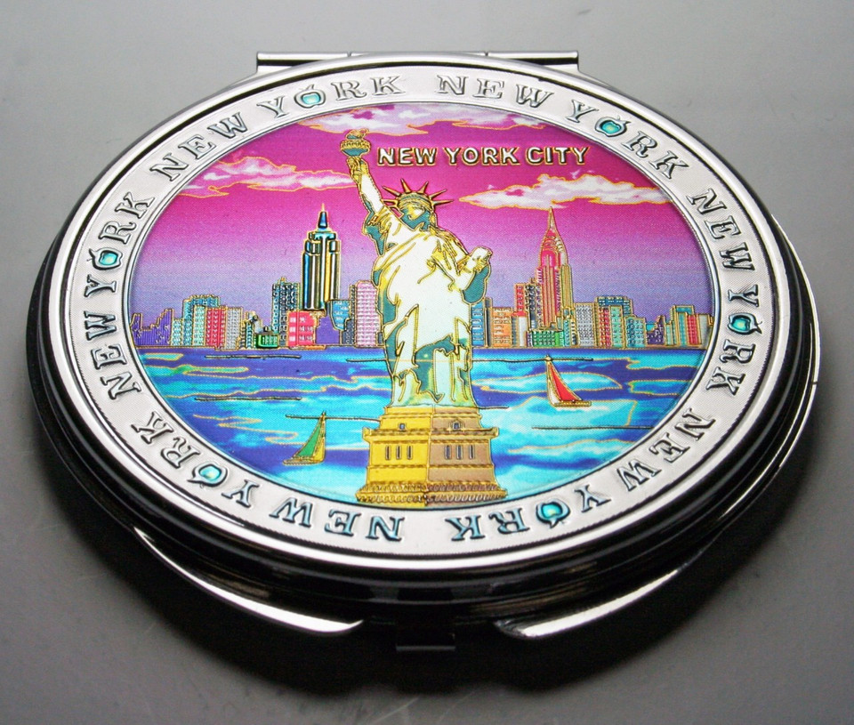 NYC Purple Skyline Pocket Mirror