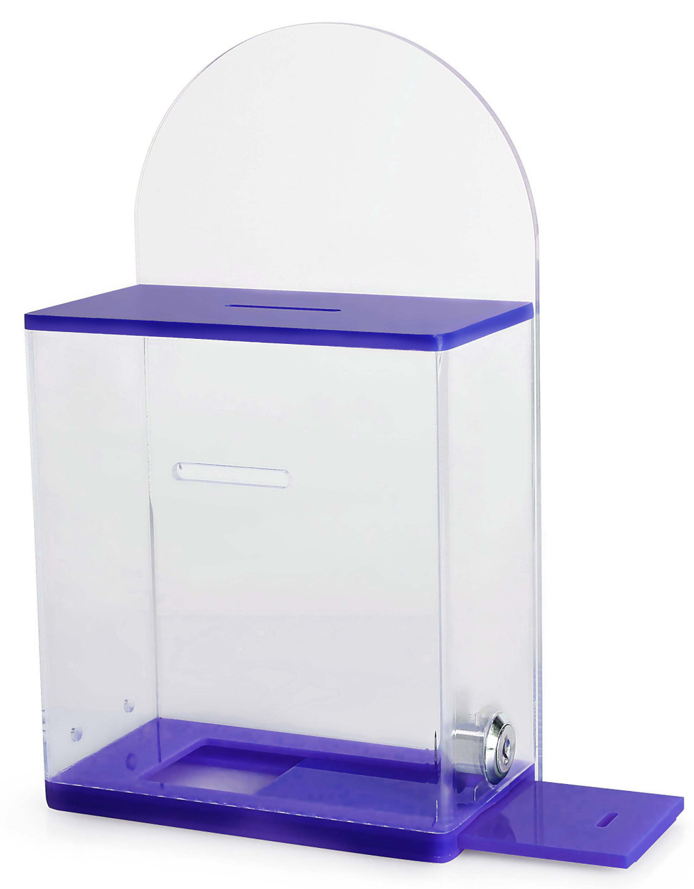 Curved Back Acrylic Donation Box with Lock, Clear Front, Slotted Top