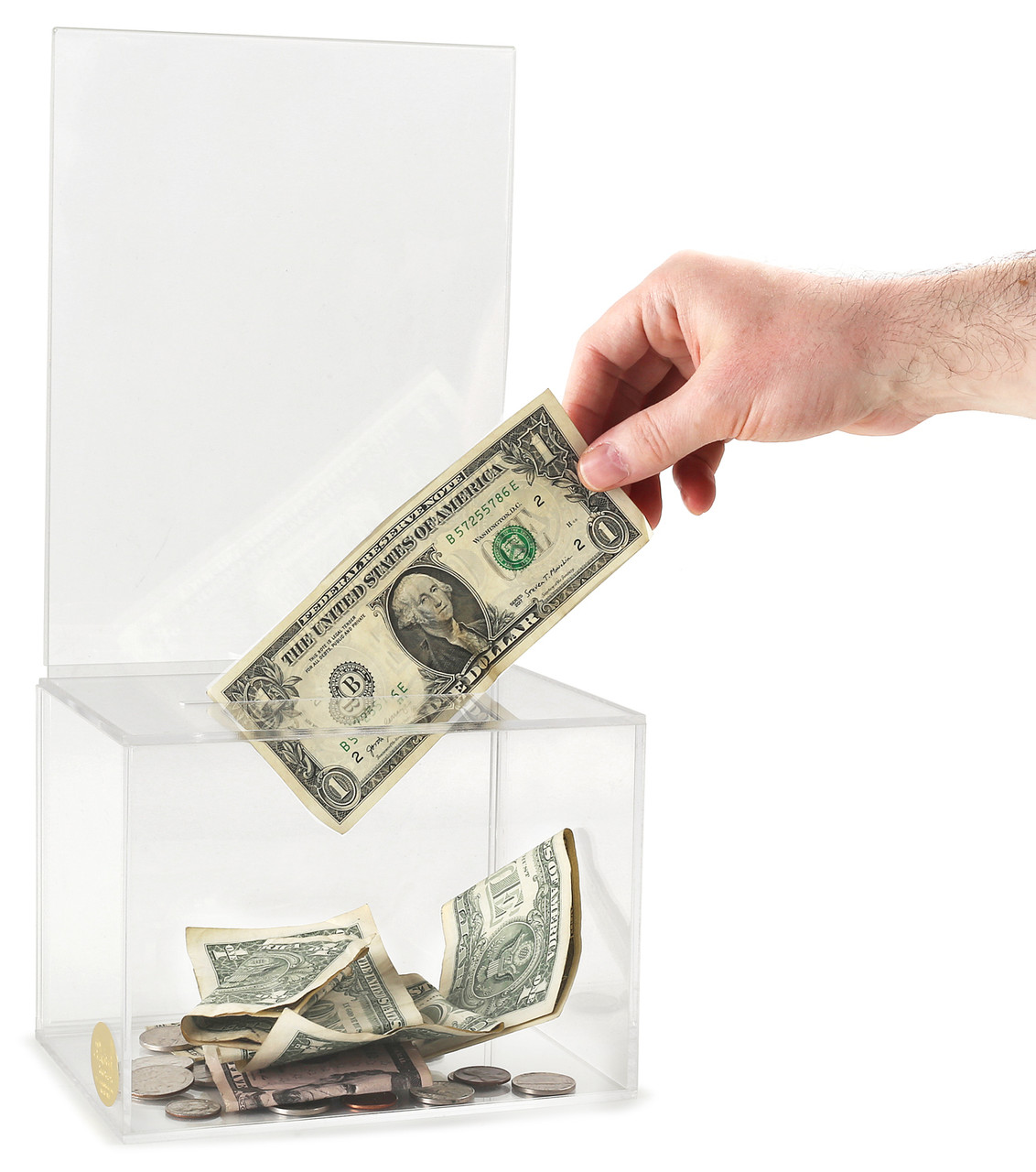 Medium Clear Acrylic Donation Box with Lock & Sign Display