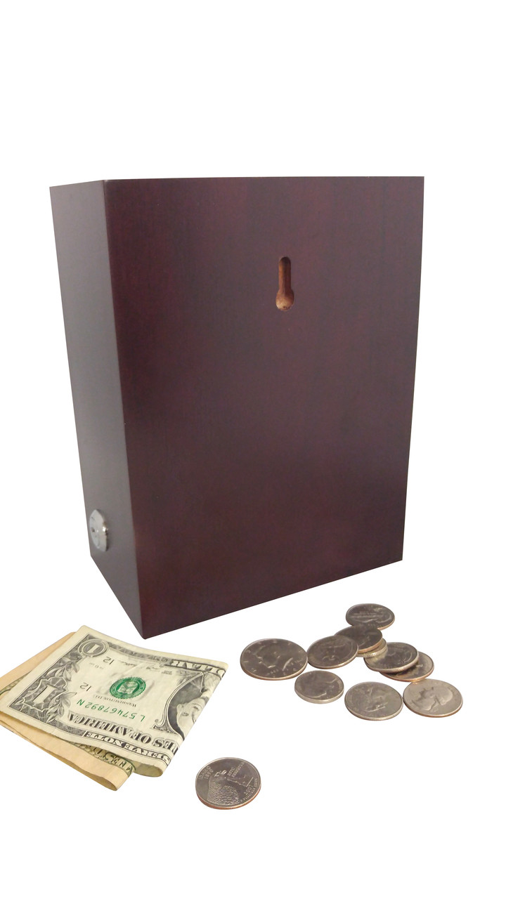 Wall-Mounted Wooden Donation Box with Lock and Card Slot