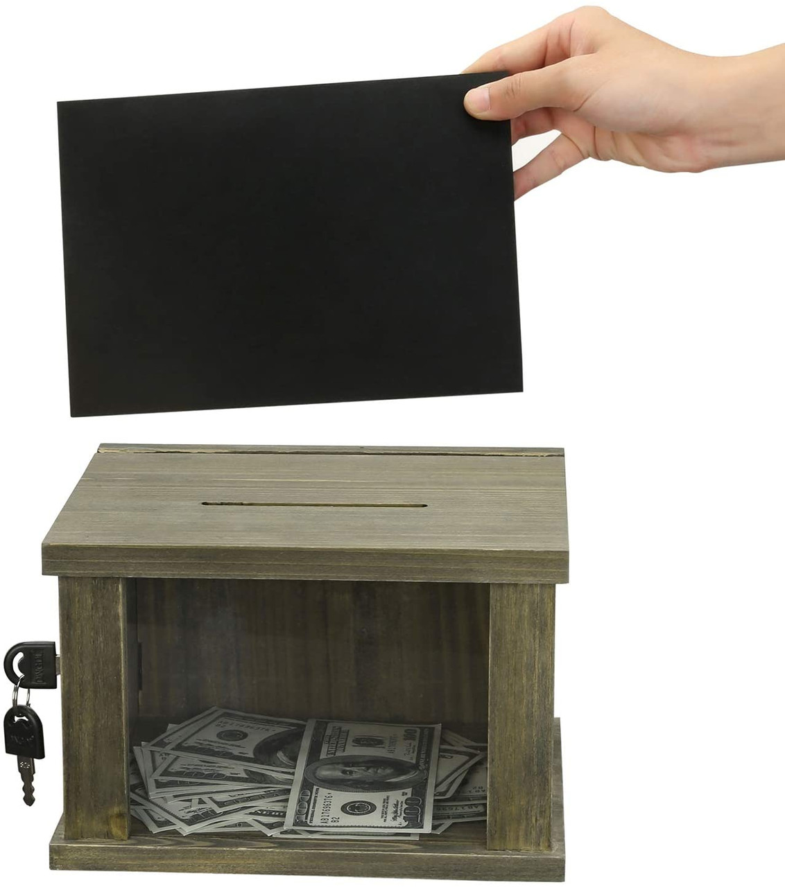 Countertop Wooden Donation Box with Lock and Acrylic Front