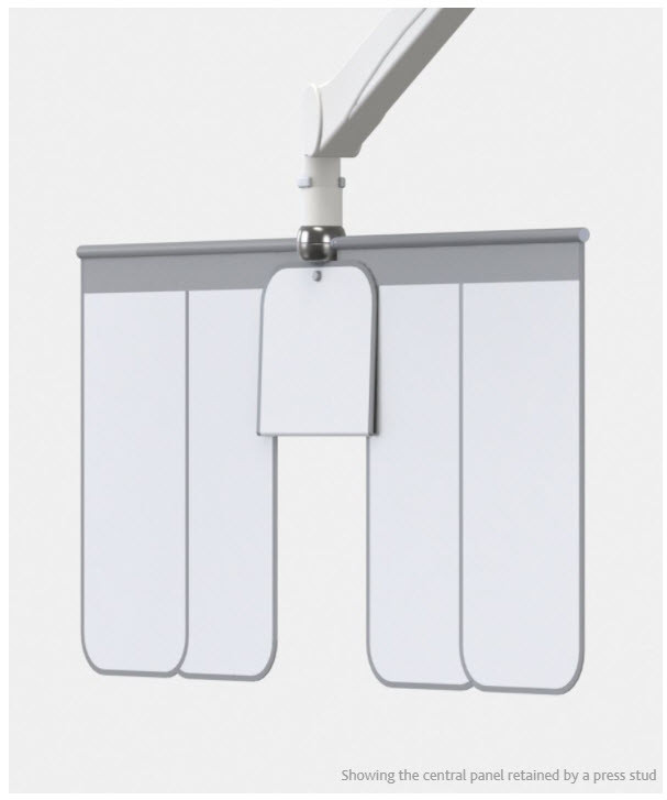 Overlapping panels with a fold up centre section retained by a press stud