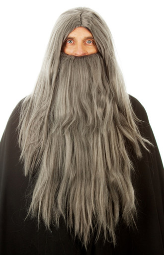 Long Grey Merlin Dumbledore Wig Wizard Costume Wigs & Beard - by ...