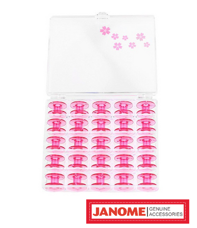 Janome Pink Cherry Blossom 25-Pack of Bobbins w/ Case