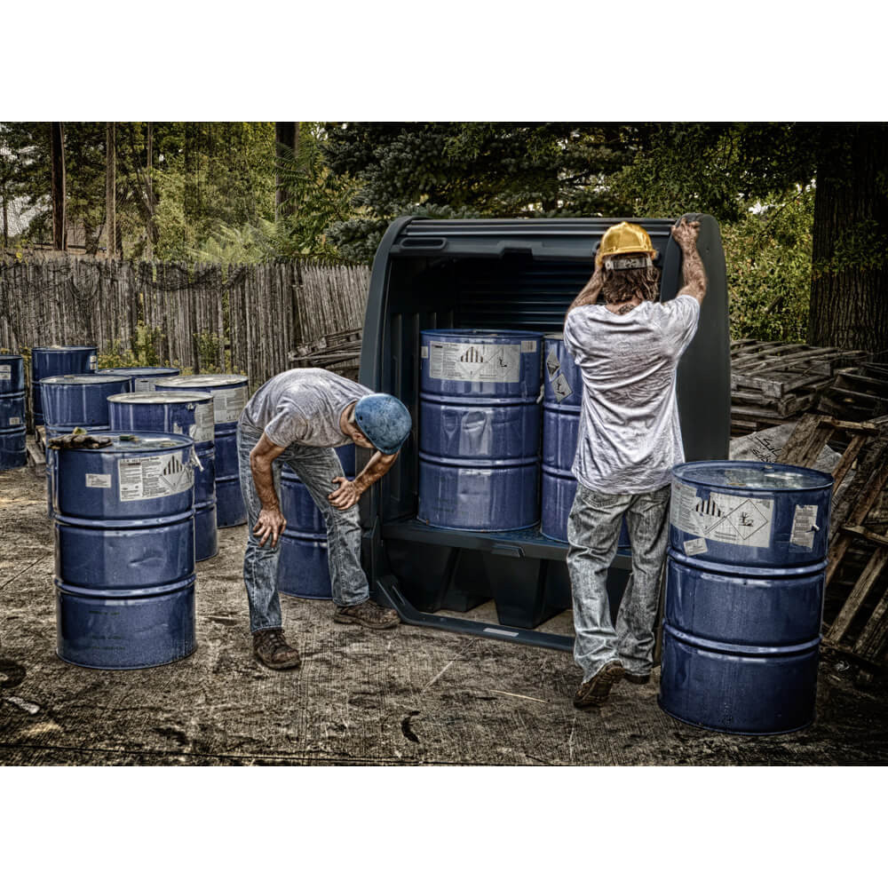 2 Drum Outdoor Storage Shed, 58-Gallon Spill Capacity, Black
