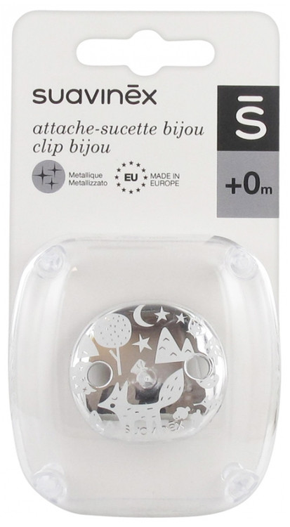 Suavinex Pacifier Clip Jewel Clip 0 Month and + - Model: White fox - Steych
