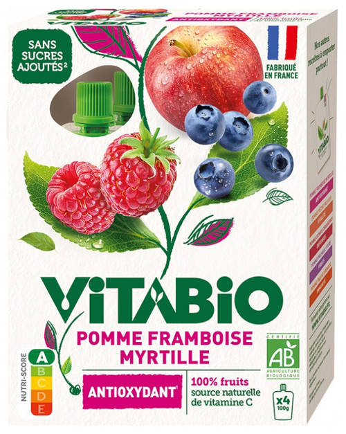 Vitabio Organic Apple Raspberry Blueberry 4 x 100 g Bottles - Steych