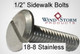 1/2" diameter - 18-8 stainless - sidewalk bolts
