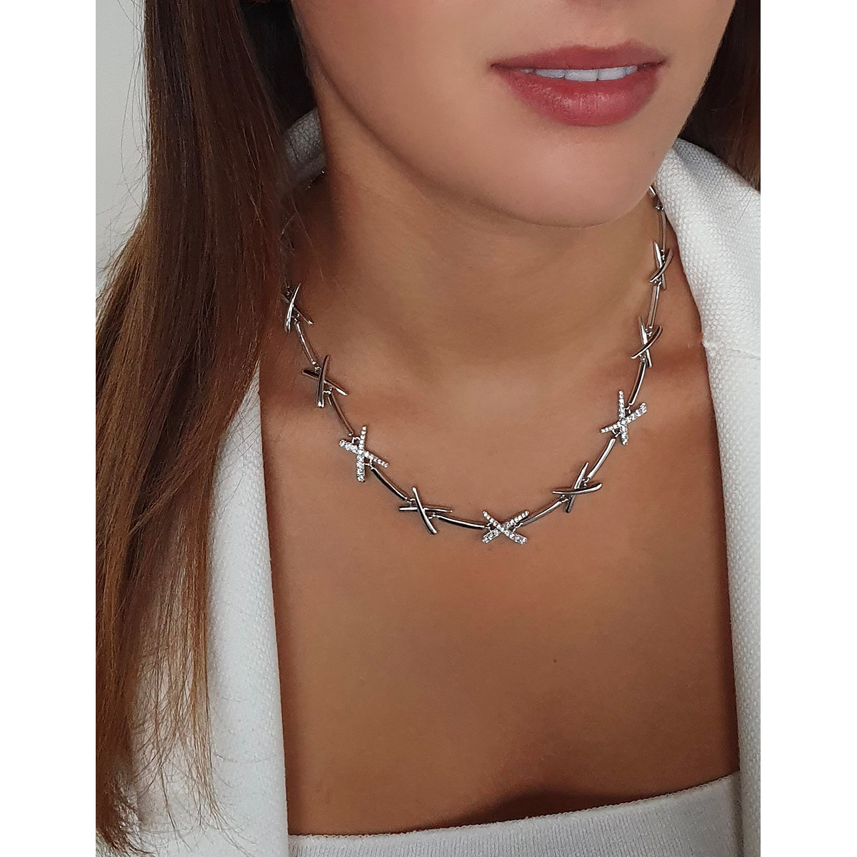 Rhodium X Stone-Set Necklace | Kilkenny Design