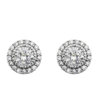 Silver Cubic Zirconia with Pave Surround Stud Earrings | Kilkenny Design