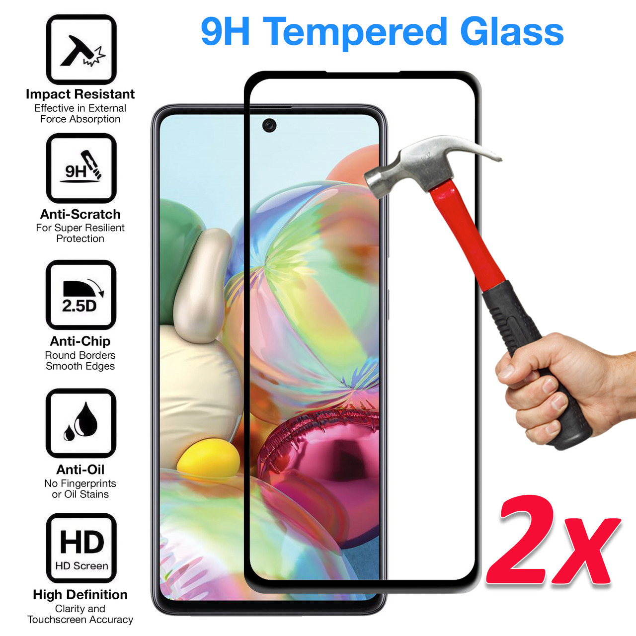 2x Galaxy A71 5G Premium Full Cover 9H Tempered Glass Screen Protectors ...