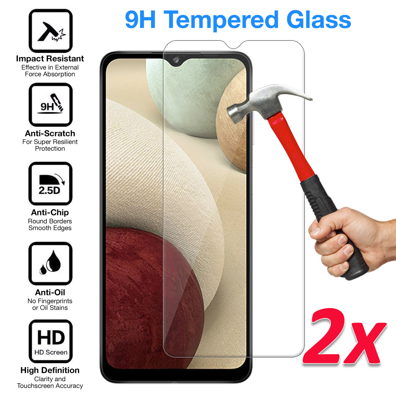 2x Galaxy A12 Premium 9H HD Tempered Glass Screen Protectors - OZ Top ...