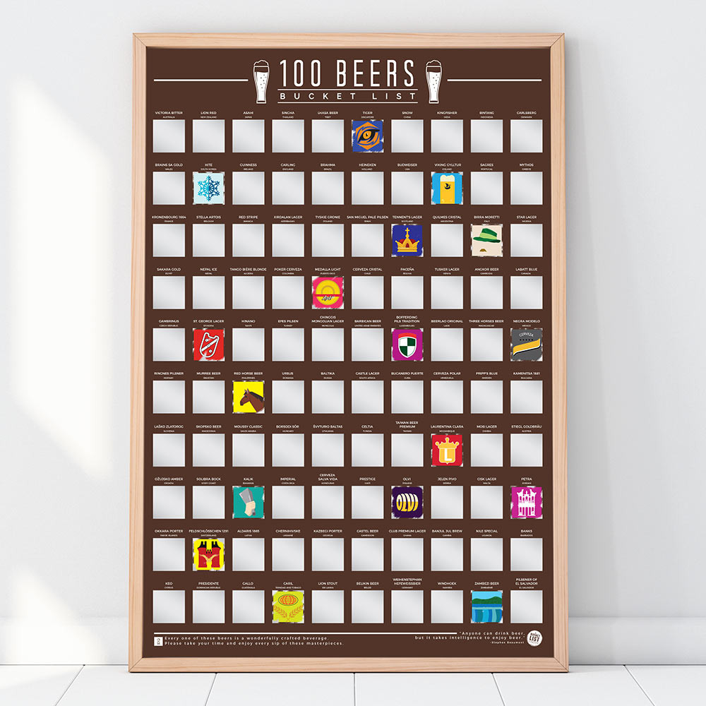 100 World Beers Scratch-Off Bucket List Poster