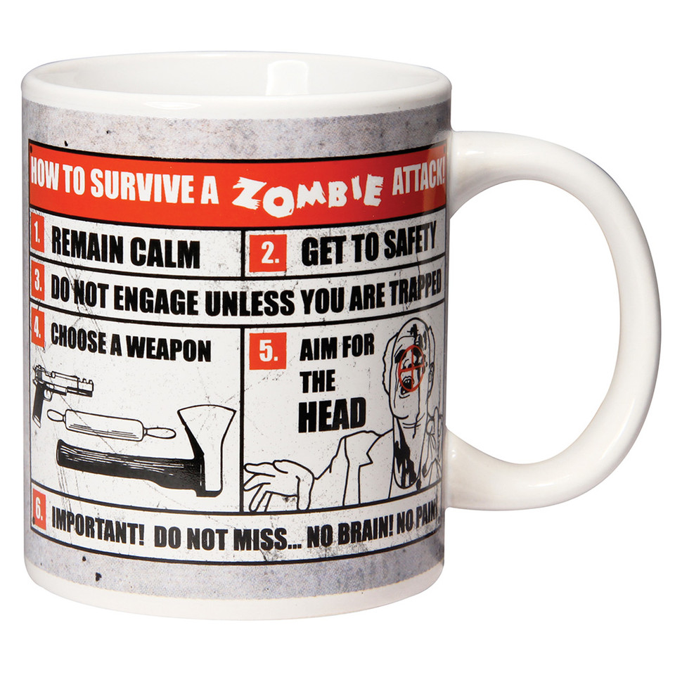 Zombie Attack Coffee Mug; novelty mug with step by step guide